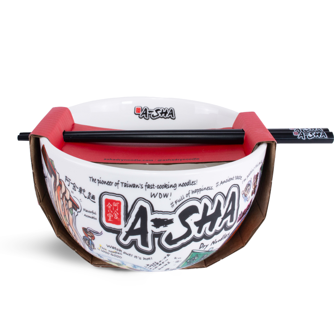 A-Sha Cermamic Ramen Bowl with Chopsticks | A-Sha Foods USA