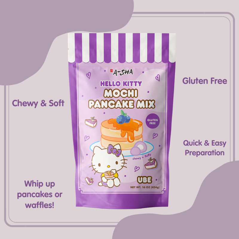 Hello Kitty Mochi Pancake Mix Ube Flavor | A-Sha Foods USA