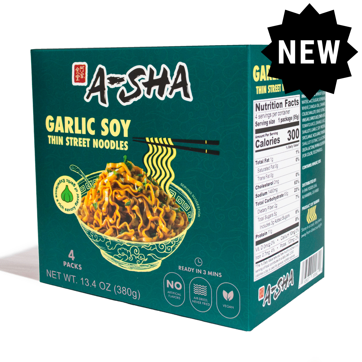 A-Sha Garlic Soy Thin Street Noodle Box (4 Packs) | A-Sha Foods USA